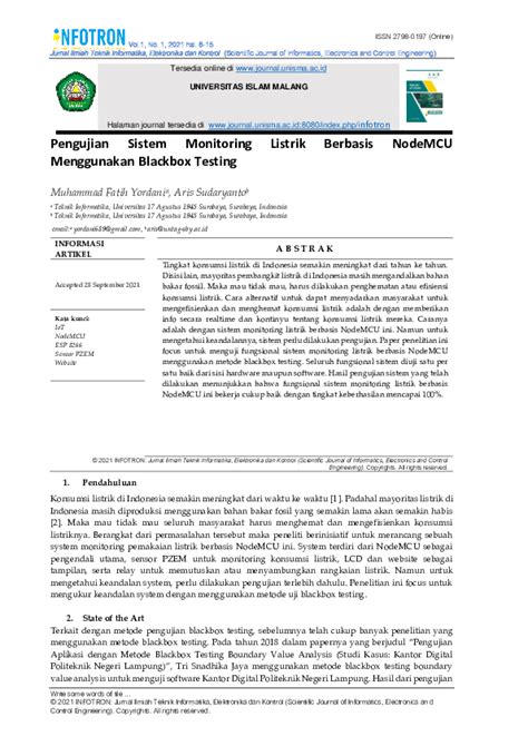 Pdf Pengujian Sistem Monitoring Listrik Berbasis Nodemcu Menggunakan