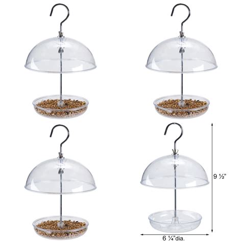Clear Domed Hanging Platform Bird Feeder Set Of 4