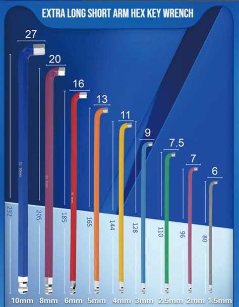 9pcs L Shape Colorful Extra Long Arm Short Head Hex Key Foxwoll