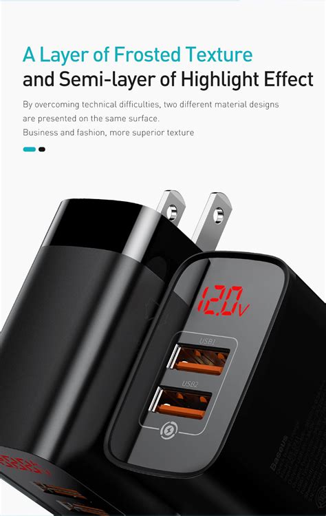 Baseus Mirror Lake Dual QC Digital Display quick Charger A+A Black ...
