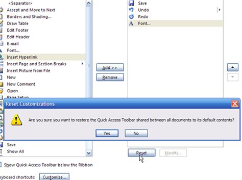 how to restore the quick access toolbar in word 2007 dummies