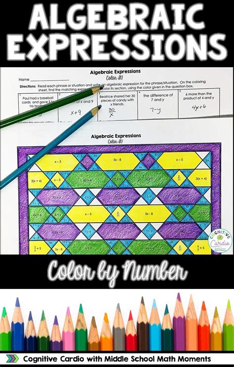 Algebraic Expressions Activity Color By Number Translating Expressions Algebraic Expressions
