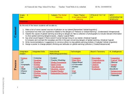 Bloom S Lesson Plan English ESL Worksheets Pdf Doc