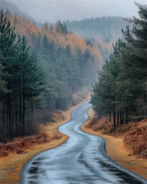 A Wet Road With Trees On Both Sides Stock Illustration Illustration