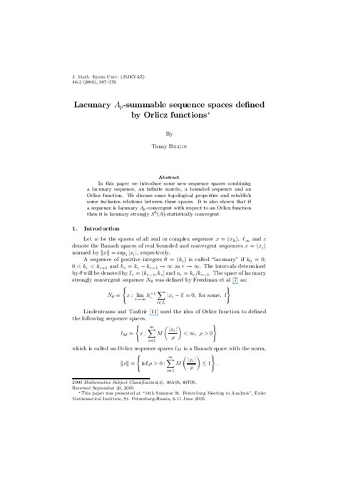 Pdf Lacunary A P Summable Sequence Spaces Defined By Orlicz Functions