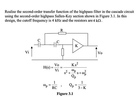 Realise The Second Order Transfer Function Of The Highpass Filter In