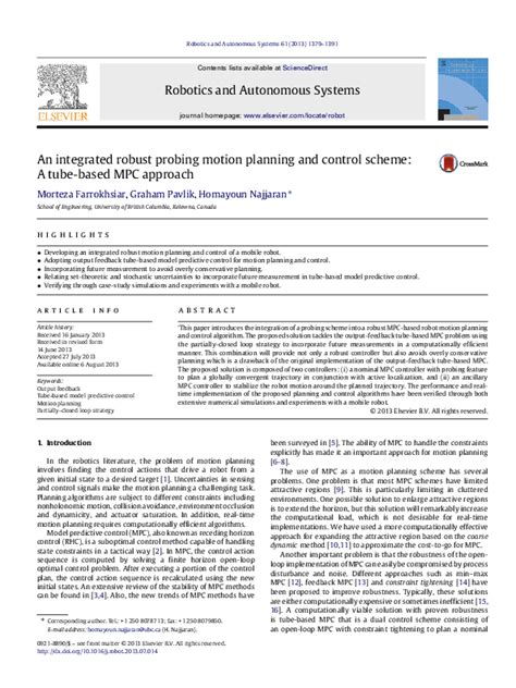 Pdf An Integrated Robust Probing Motion Planning And Control Scheme A Tube Based Mpc Approach