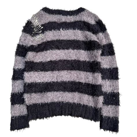 Junya Watanabe Aw06 Junya Watanabe Safety Pin Fuzzy Mohair Striped Sweater Grailed