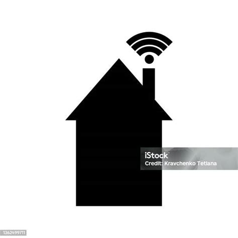 와이파이가 있는 집 하우스 네트워크 아이콘입니다 통신 기술 실루엣 요소 벡터 그림입니다 스톡 이미지 0명에 대한 스톡 벡터 아트