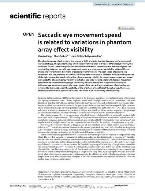 Pdf Saccadic Eye Movement Speed Is Related To Variations In Phantom Array Effect Visibility