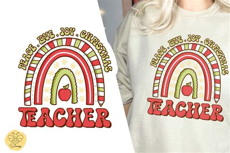 Peace Love Joy Xmas Teacher Rainbow Png Graphic By Beedrawings