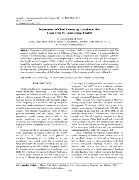 Pdf Determinants Of Cloud Computing Adoption At Firm Level From The Technological Context