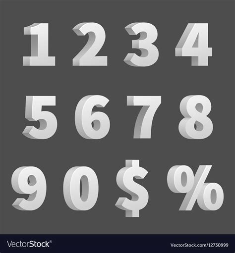 3d Numbers And Symbols Three Dimensional Vector Image