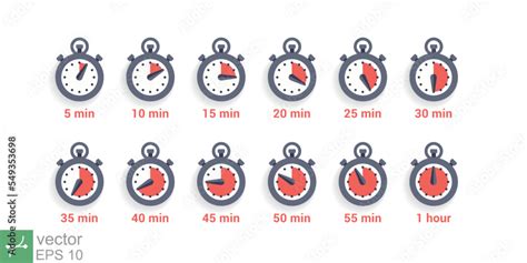 Timer Clock Stopwatch Icon Set Simple Flat Style Stop Watch Label Cooking Time Chronometer