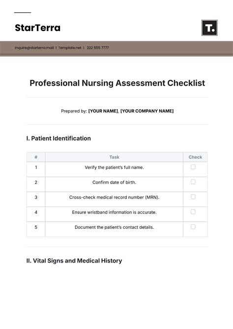 Free Professional Nursing Assessment Checklist Template To Edit Online