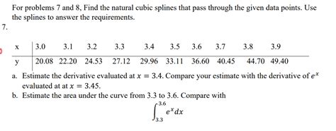 solved for problems 7 and 8 find the natural cubic splines