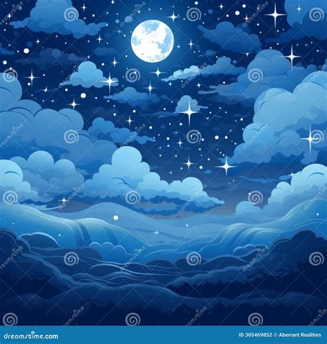 Vector Illustration Of Night Sky With Moon And Stars Stock Illustration