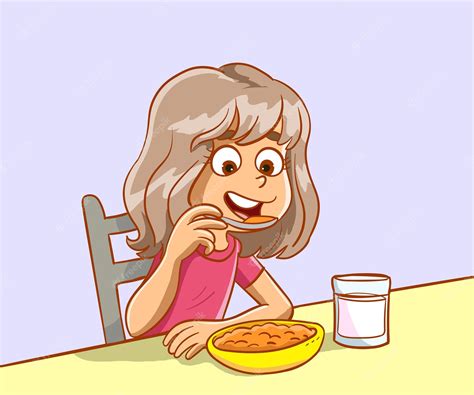 Niña Con Desayuno Saludable Rutina Diaria Ilustración Vectorial De