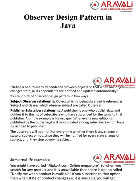 Observer Design Pattern In Java Pdf Method Computer Programming Application Programming