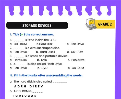 Computer Storage Devices Worksheet For Class 2