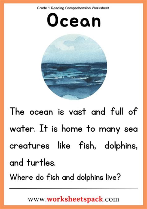 Grade 1 Reading Comprehension Worksheet Ocean