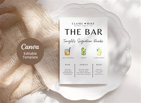 Bar Menu Template Canva Bar Menu Template Modern Editable Drink Menu Template Minimalist