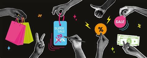 트렌디한 하프톤 콜라주 80 년대의 세련된 복고풍 콜라주와 디자인 Sale 테마 쇼핑 할인 쿠폰 다양한 제스처를 가진 손의 이미지 혼합 기법의 세련된 현대 복고풍