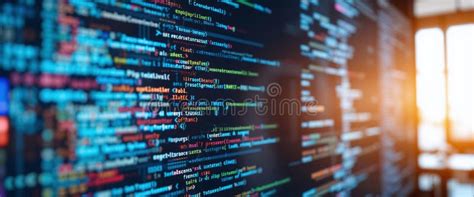 Close Up Of Multiple Screens Displaying Colorful Programming Code Stock Illustration