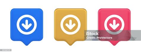 아래쪽 화살표 원 프레임 버튼 웹 인터페이스 포인터 탐색 앱 3d 현실적인 말풍선 아이콘 3차원 형태에 대한 스톡 벡터 아트 및 기타 이미지 3차원 형태 가리키기