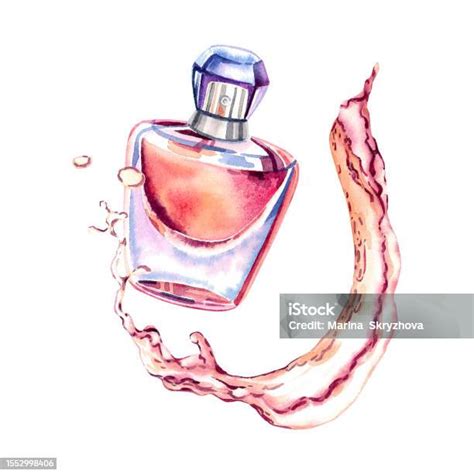 주황색 화장실 물과 액체 튀김의 구성 여성용 향수 고립된 배경에 수채화 그림 아름다움과 패션 꽃의 향기로운 냄새 세련된 향 0명에 대한 스톡 벡터 아트 및 기타 이미지