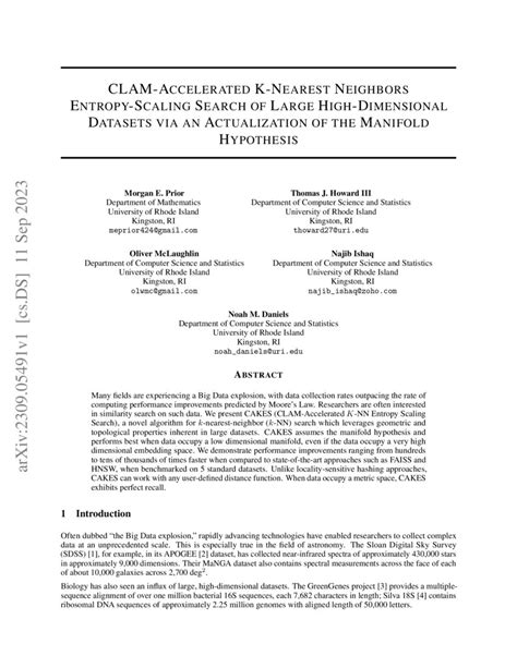 Clam Accelerated K Nearest Neighbors Entropy Scaling Search Of Large High Dimensional Datasets