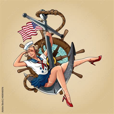 Sailor Girl Us Navy Pin Up Girl Versionvector Illustration All Layers