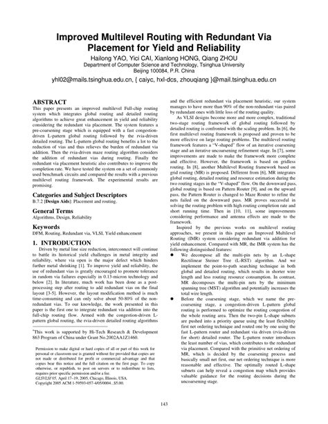 PDF Improved Multilevel Routing With Redundant Via Placement For Yield And Reliability