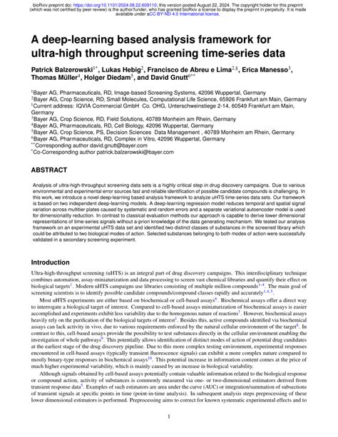 Pdf A Deep Learning Based Analysis Framework For Ultra High Throughput Screening Time Series Data