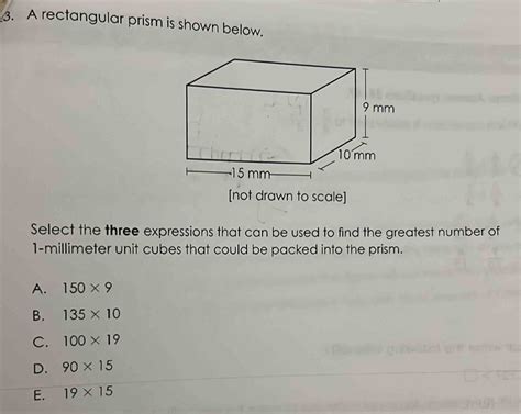 Solved 3 A Rectangular Prism Is Shown Below Not Drawn To Scale