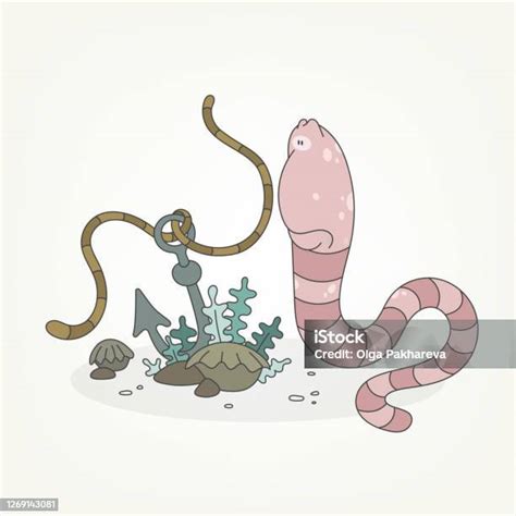 Omurgasız Bir Yaratığın Çizgi Film Karakteri Batık Bir Oltanın Yanında Poz Veren Komik Sevimli