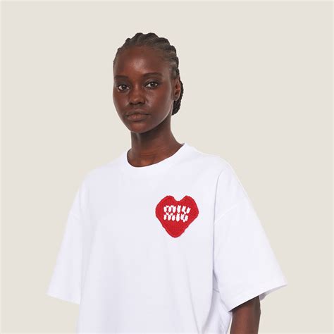 White Cropped Cotton Tee Miu Miu