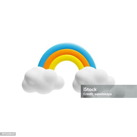 구름과 3d 무지개 날씨 아이콘 렌더링 다채로운 무지개 만화 현실적인 여름 개체 플라스틱 텍스처 3차원 형태에 대한 스톡 벡터 아트 및 기타 이미지 Istock