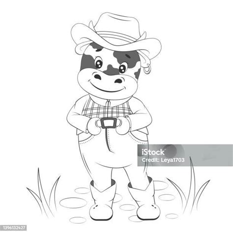 귀여운 카우보이 송아지 농부 만화 스타일 흑백 어린이 그림 벡터 일러스트 레이 션 0명에 대한 스톡 벡터 아트 및 기타 이미지 0명 귀여운 농부 Istock