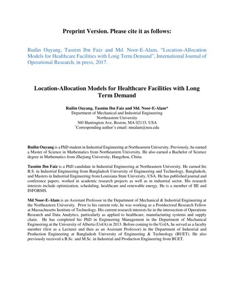 Pdf Location Allocation Models For Healthcare Facilities With Long