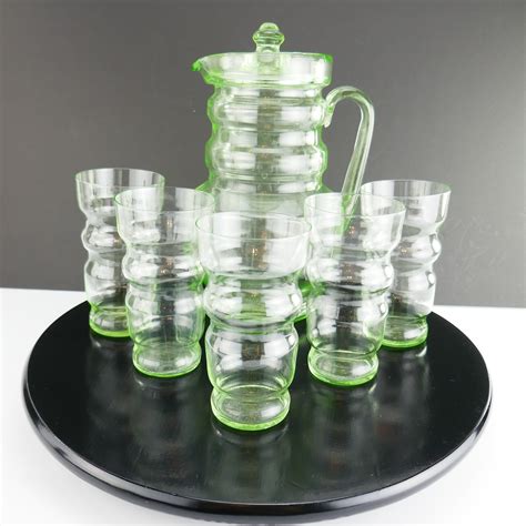 Green Depression Glass Pitcher