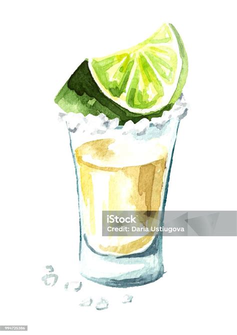 석 회와 소금 데 킬 라 샷 손으로 그린 수채화 수직 그림 흰색 배경에 고립 0명에 대한 스톡 벡터 아트 및 기타 이미지 0