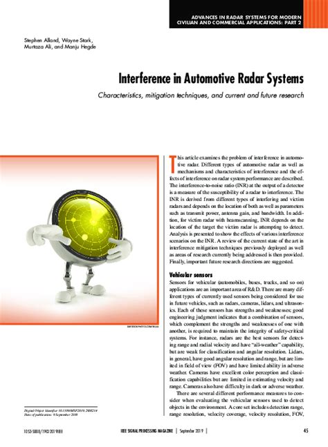 Pdf Interference In Automotive Radar Systems Characteristics Mitigation Techniques And