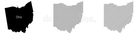 Ohio Silhouette Map And Two Patterns Of Dots And Slanted Lines Flat Vector Illustration