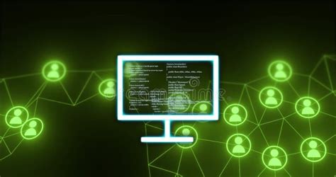 Computer Screen With Coding Animation Over Network Of Connected User