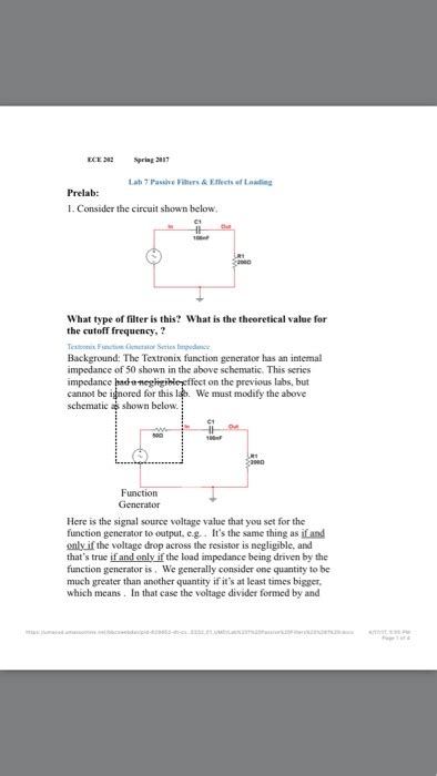 Solved Spring Lab 7 Passive Filters Entrets Loading Prelab Chegg Com