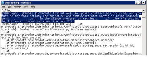 Psconfig Wizard Configuration Failed An Update Conflict Has Occurred