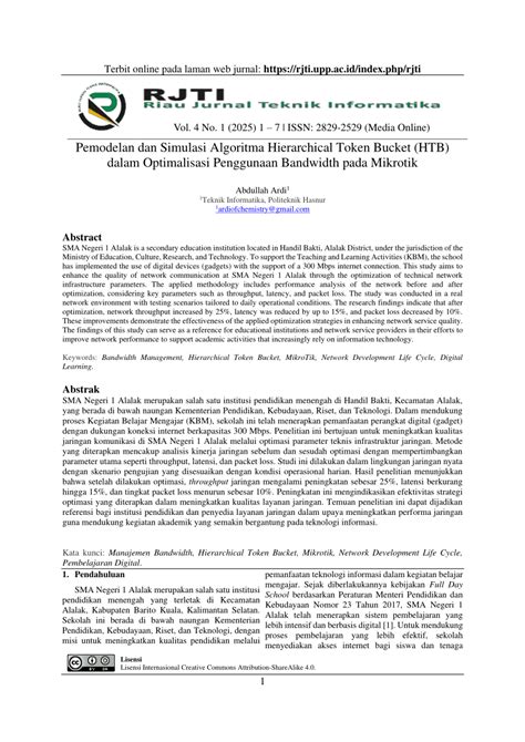 Pdf Pemodelan Dan Simulasi Algoritma Hierarchical Token Bucket Htb Dalam Optimalisasi