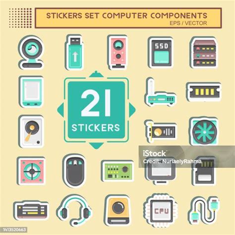 스티커 컴퓨터 구성 요소를 설정합니다 교육 기호에 적합합니다 편집 가능한 간단한 디자인 디자인 템플릿 벡터 간단한 그림 가상