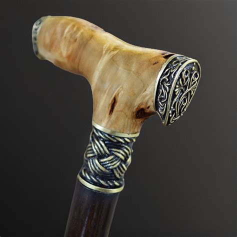 Cane Walking Cane Walking Stick Burl Wooden Handle Craft And Bronze